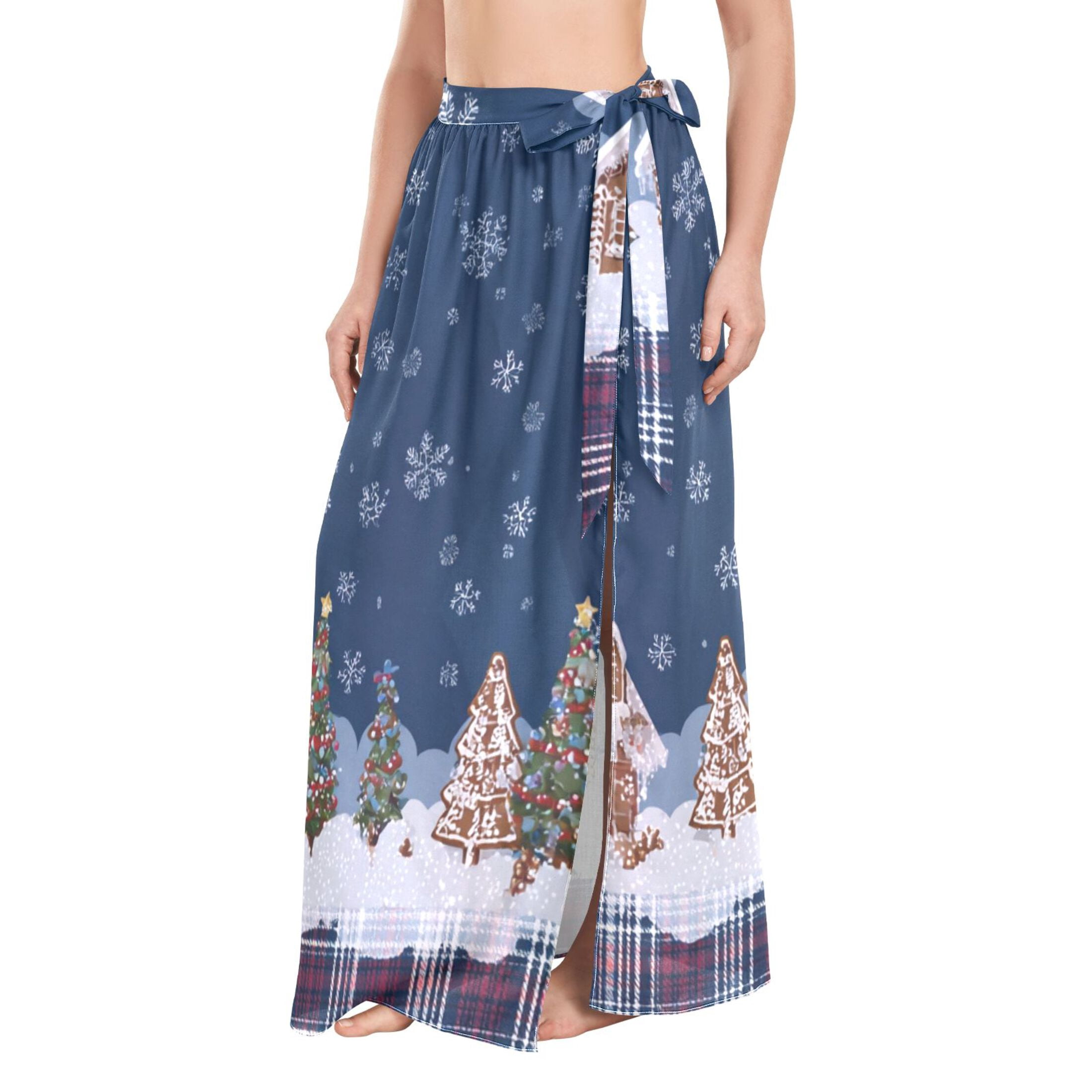 Christmas Streetscape Snow Plaids Women's Swimwear Cover Ups Strappy ...