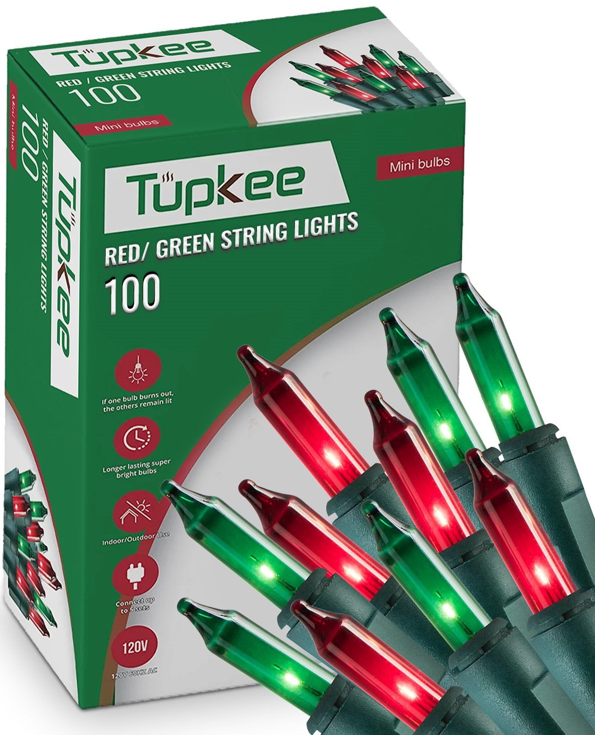 Holiday Xmas 100 Count Incandescent Mini String Lights - Red and Green ...