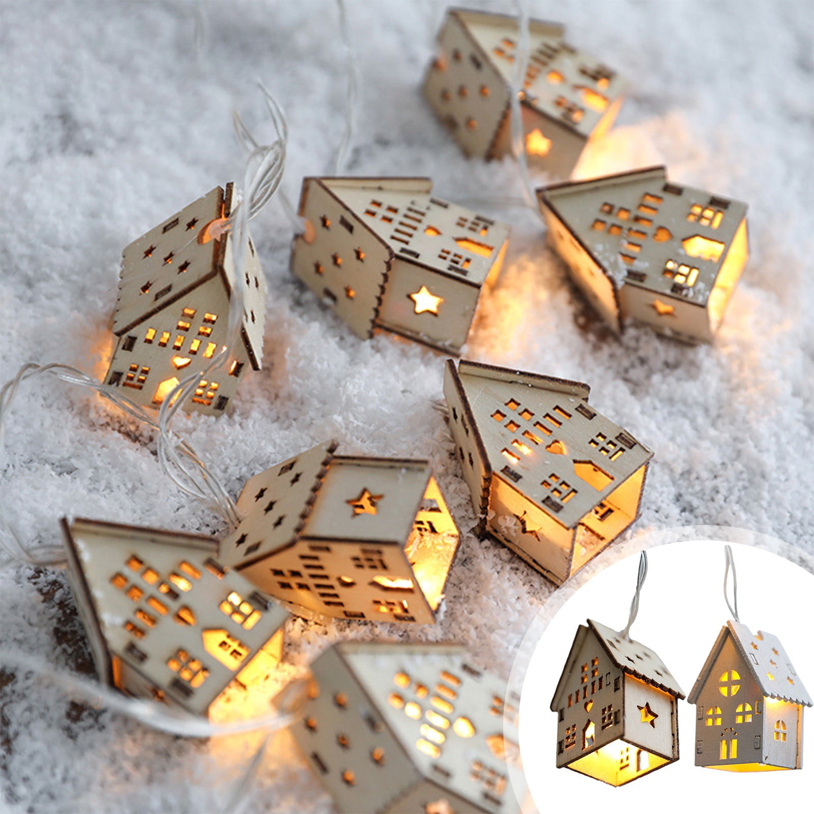 Christmas String Lights Under 5 ! Yrmaups Wooden House Light String ...