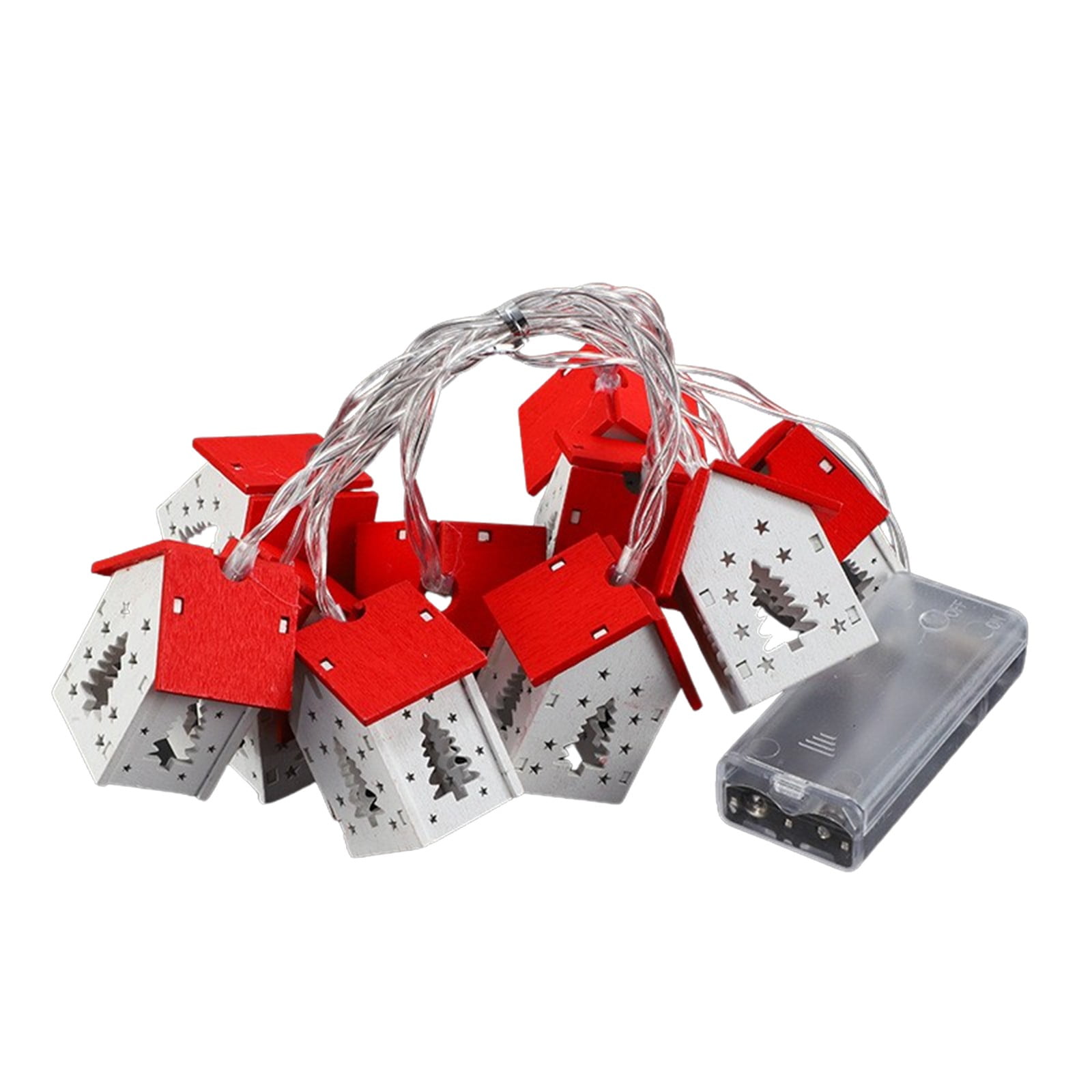Christmas String Lights 6.6 Ft Wooden House String Lights With Hollow ...