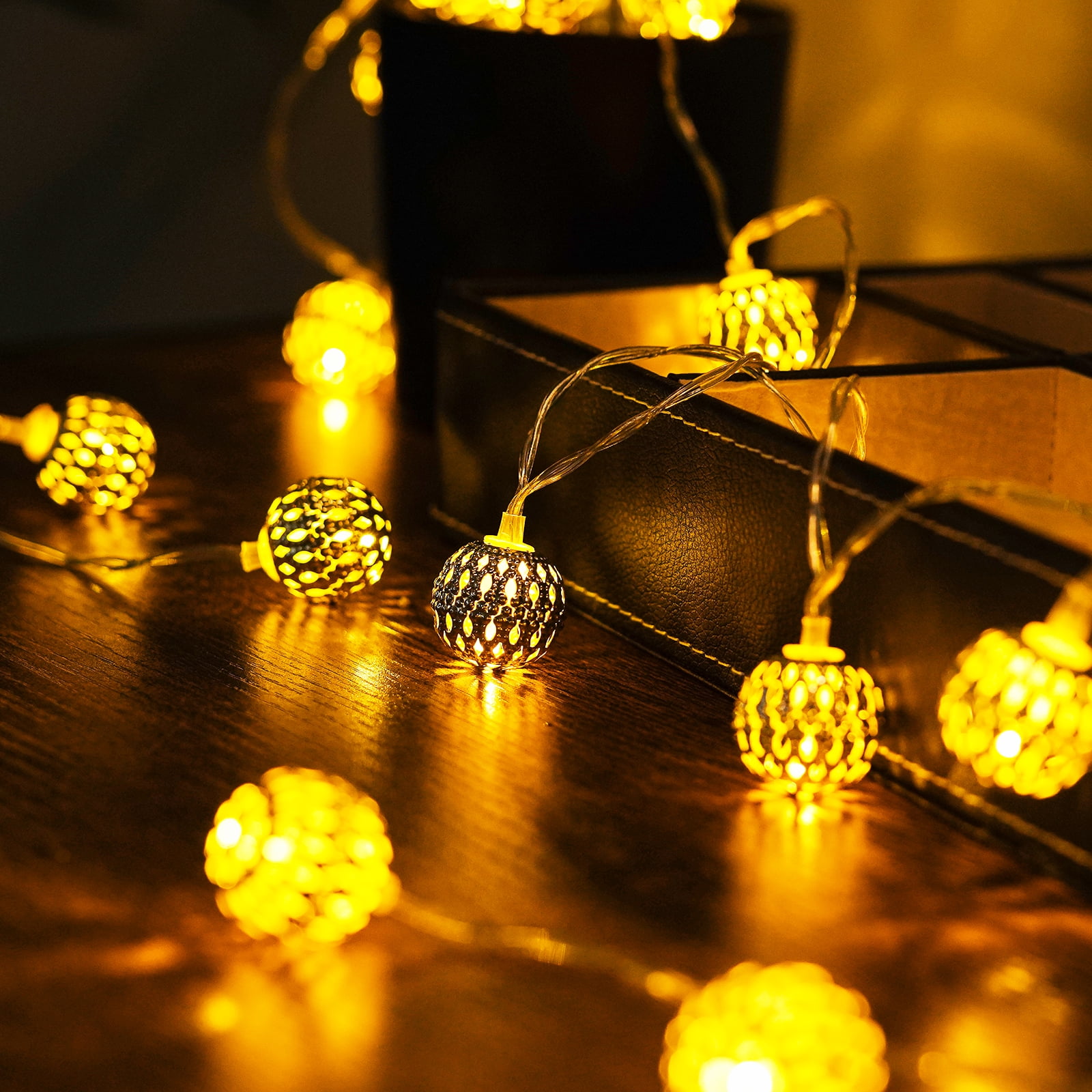 Christmas String Lights Metal Latern Shape Hang and Wrap String lights ...