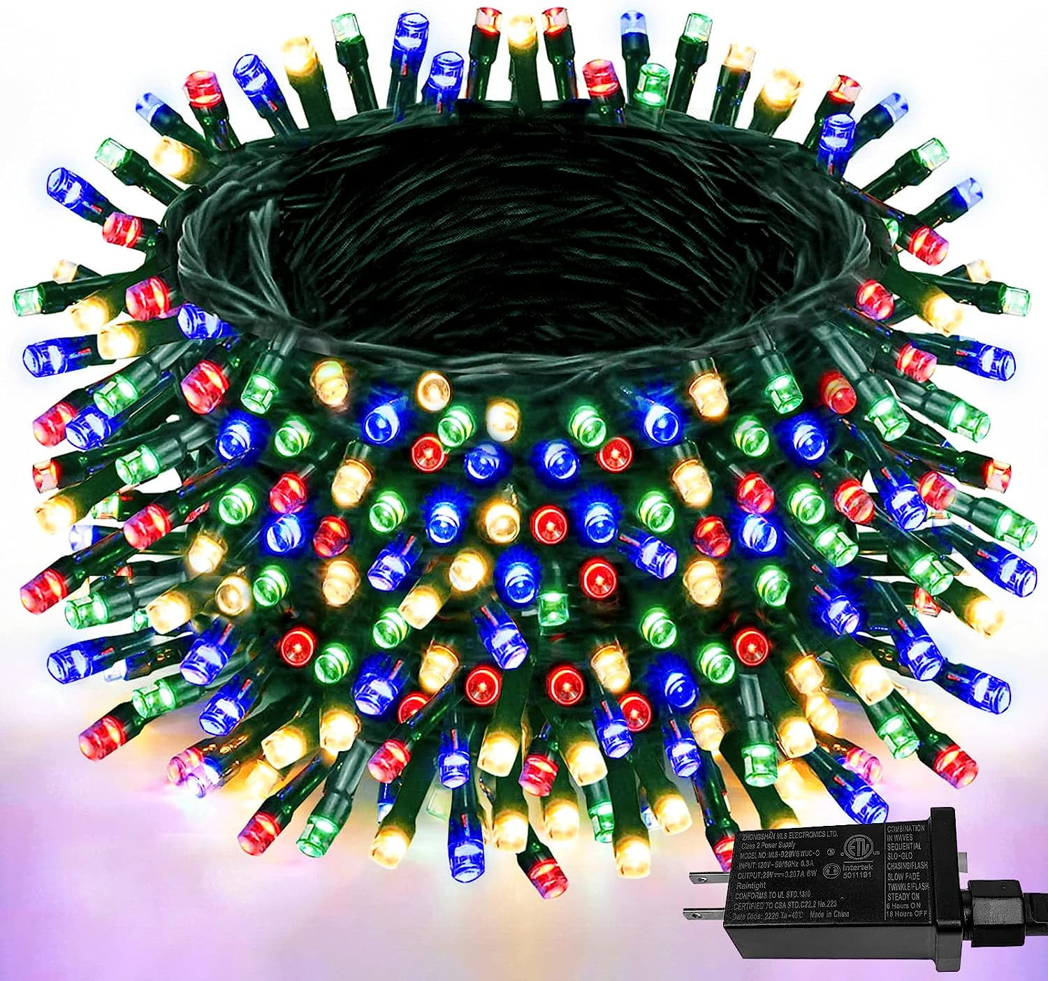 Outdoor Christmas String Lights, 33ft 100 LED, Memory Function, 8 Modes ...