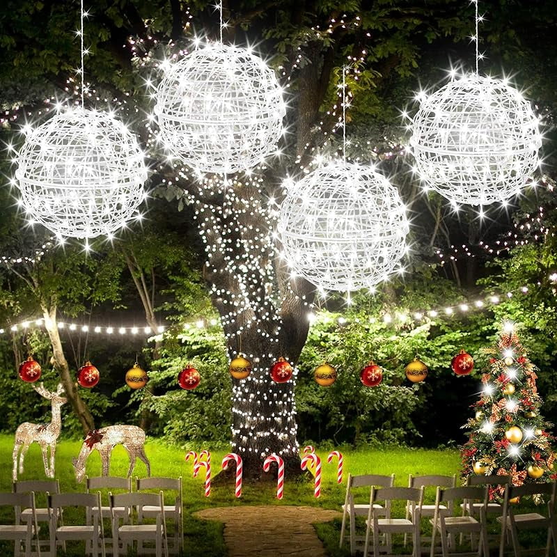 Christmas String Lights Outdoors,4 Pack 7.98" Sphere Ball Tree Garden ...