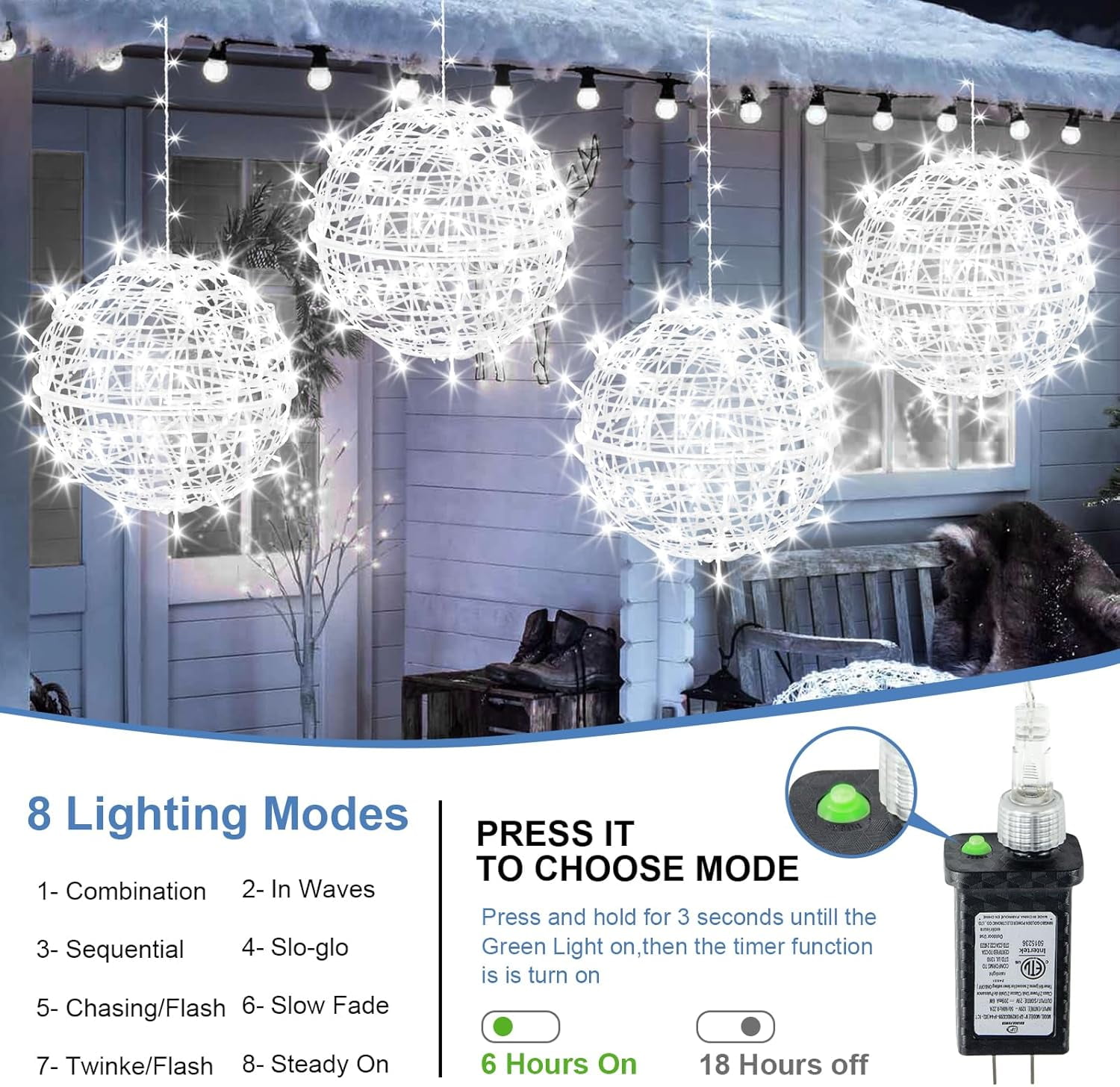 Christmas String Lights Outdoors, 7.87"Sphere Lights,Ball Tree Garden ...