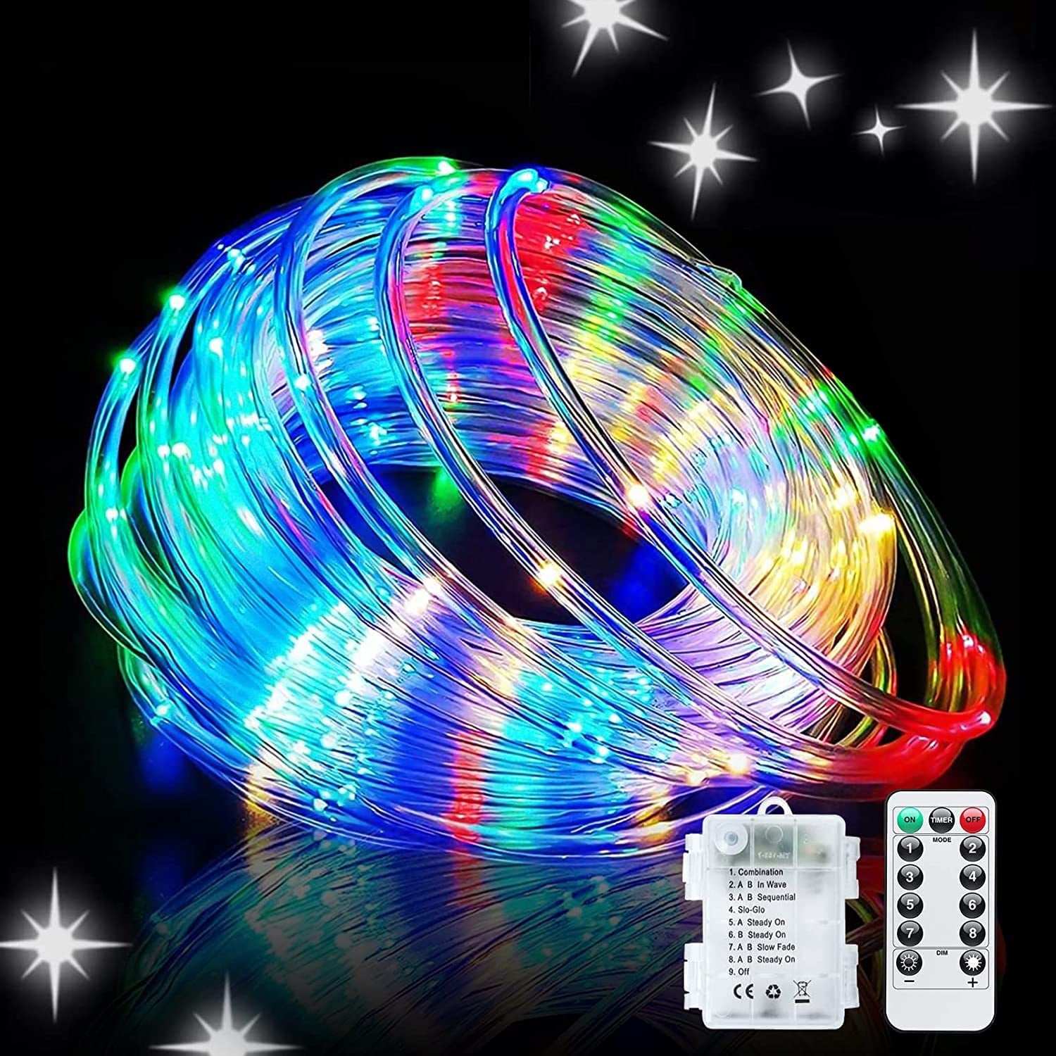 Christmas String Lights, Waterproof 23ft 50 LED 8 Mode Battery Powered ...