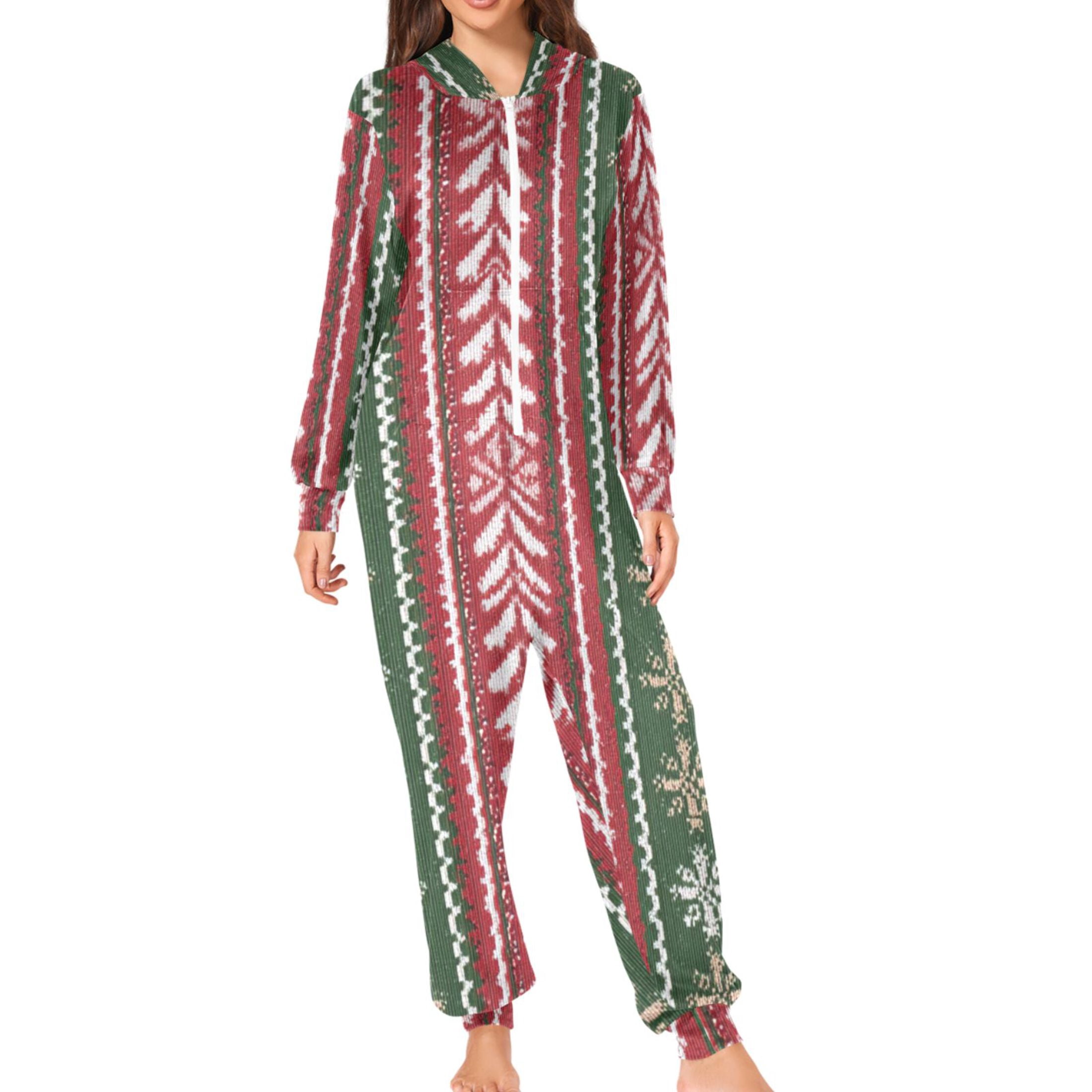 Christmas Stripes Weaves Adult's Hoodie Onesie Jumpsuit One-Piece ...
