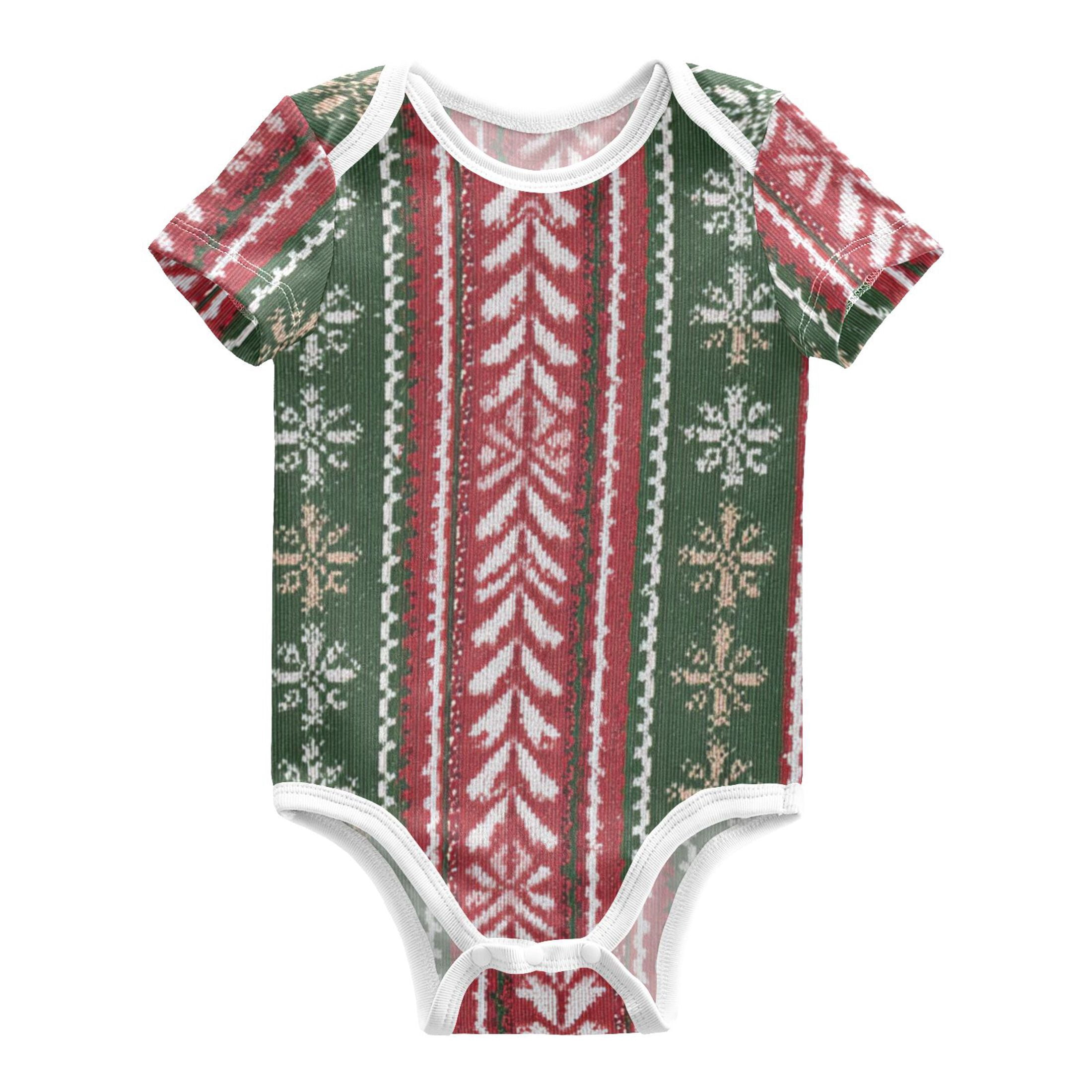 Christmas Stripes Weaves Pure Cotton Bodysuit Short Sleeve Pajamas One ...