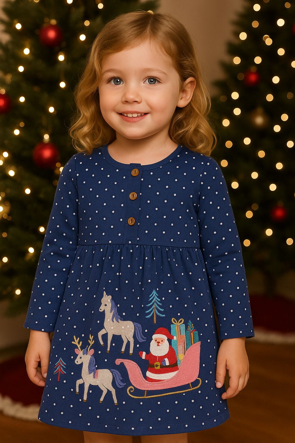 HILEELANG Girls Christmas Dress Long Sleeve Holiday Outfit with Santa ...
