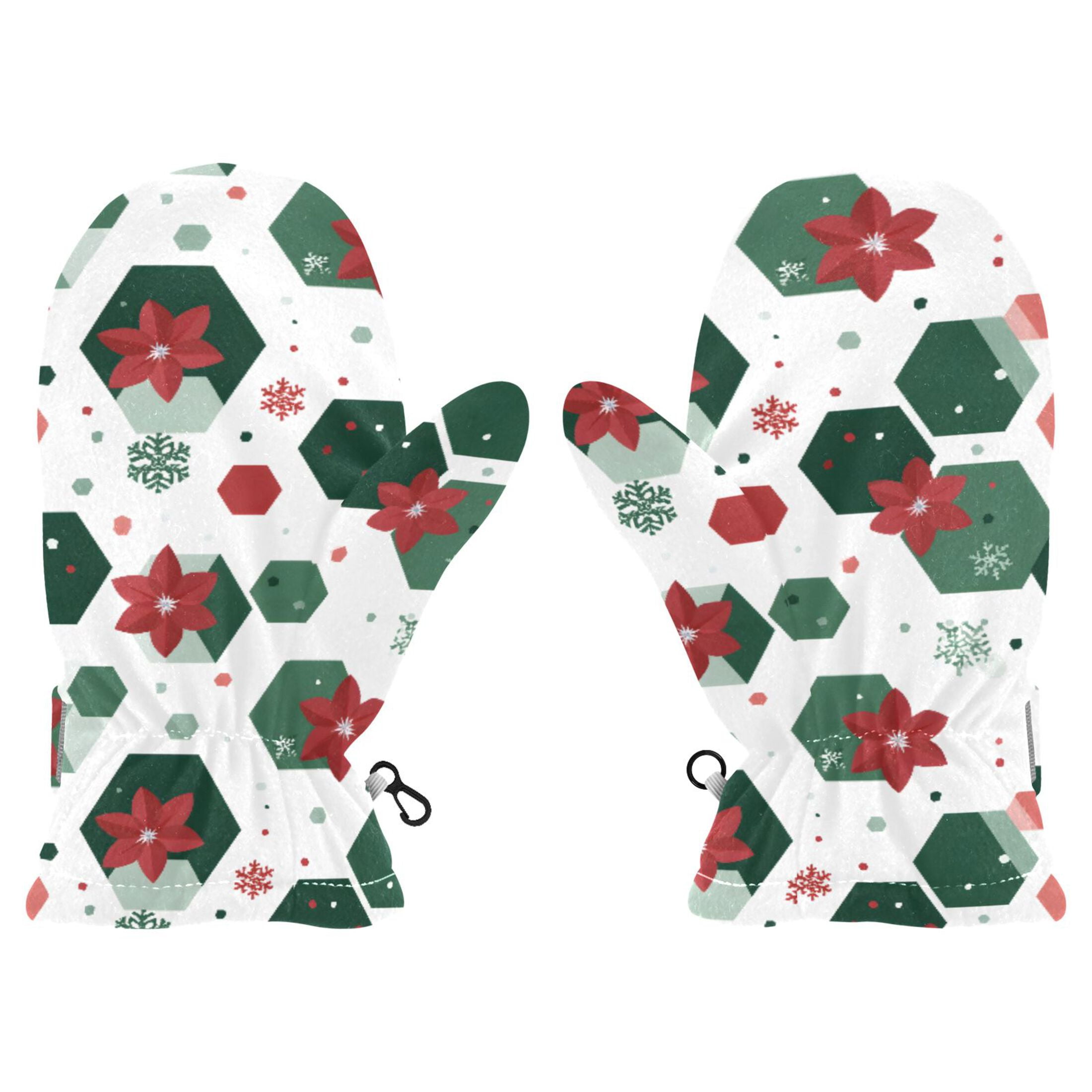 Christmas Style Geometric Red Flower Cold Weather Mittens Cozy Gloves ...