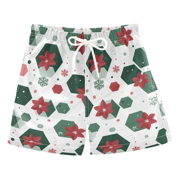 Christmas Style Geometric Red Flower Swim Trunks Quick Dry Beach Pool ...