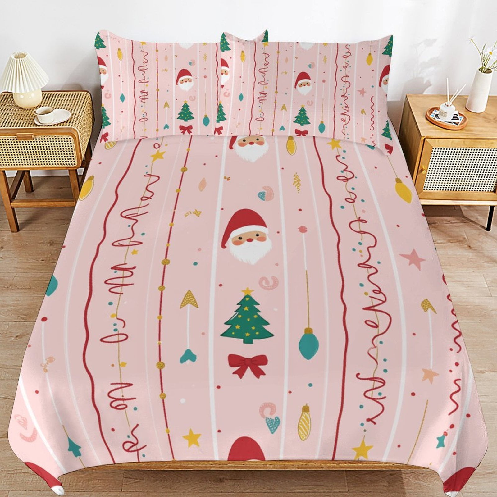Christmas Style Printing Bedding Set Couple Bedclothes Pillowcase Home ...