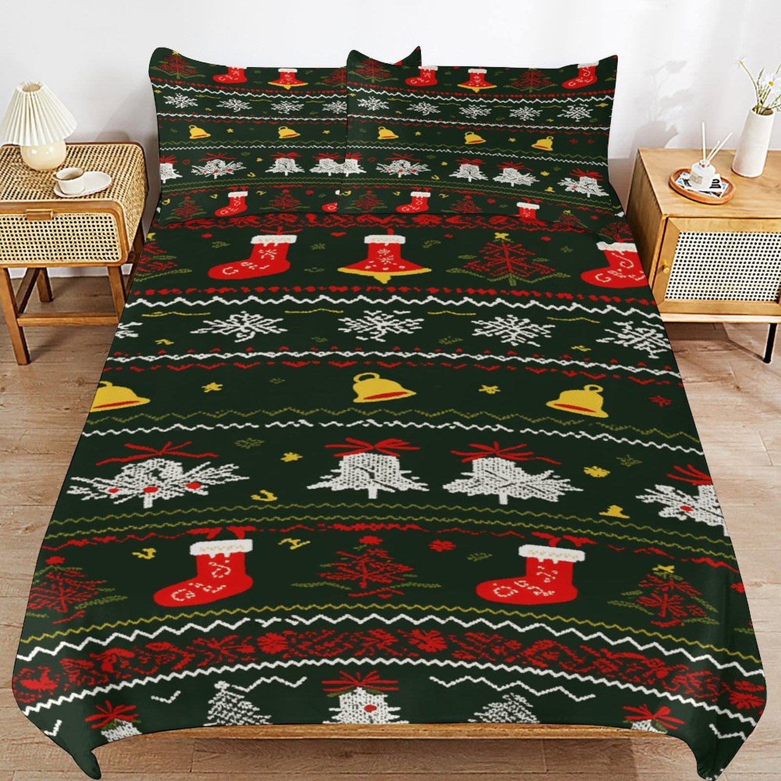 Christmas Style Printing Bedding Set Couple Bedclothes Pillowcase Home ...