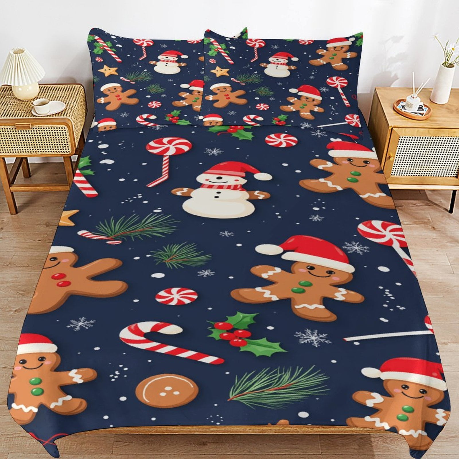 Christmas Style Printing Bedding Set Couple Bedclothes Pillowcase Home ...