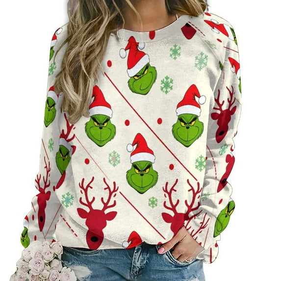 Christmas Style Printing Fashion Round Neck Long Sleeve Printed Elegant ...