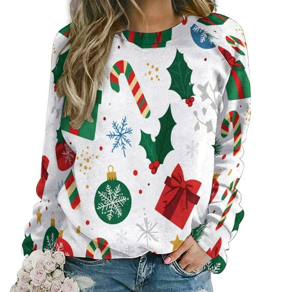 Christmas Style Printing Fashion Round Neck Long Sleeve Printed Elegant ...