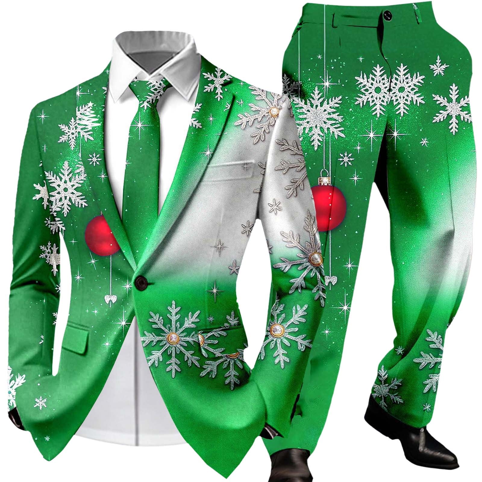 Christmas Suit for Men 2 Piece Formal One Button Xmas Jacket Blazer And ...