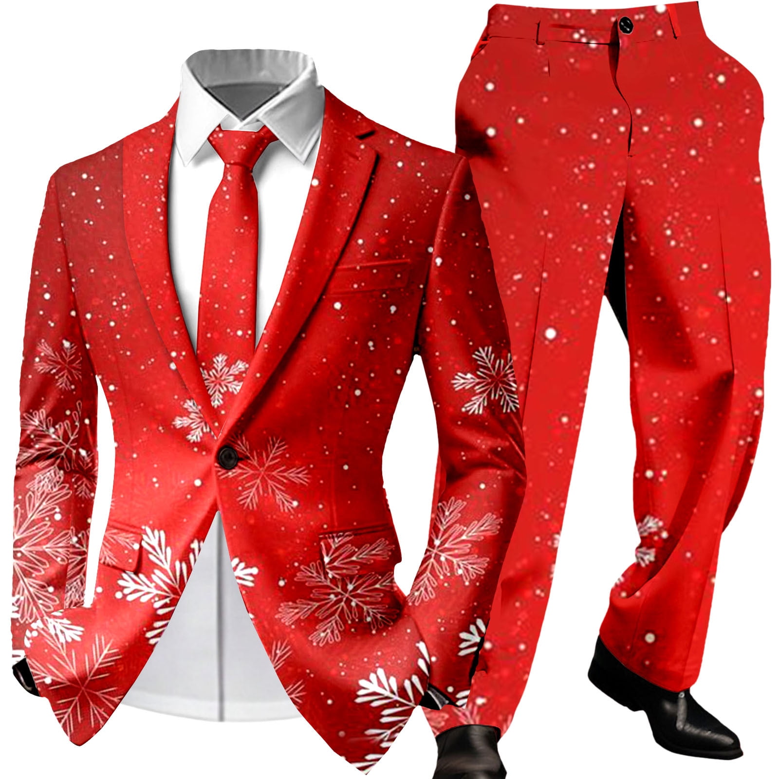 Christmas Suit for Men 2 Piece One Button Xmas Snowflake Plaid Jacket ...