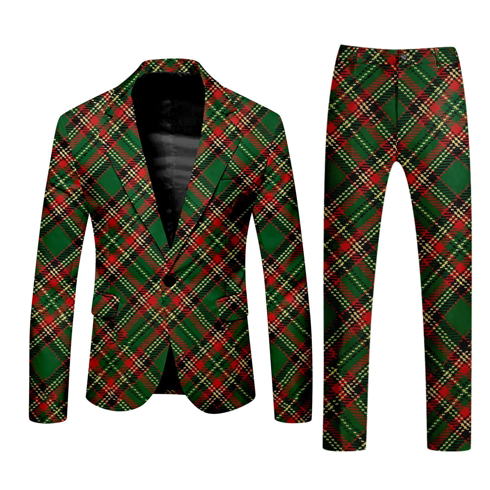 Christmas Suit for Men 2 Piece One Button Xmas Ugly Jacket with Pocket ...