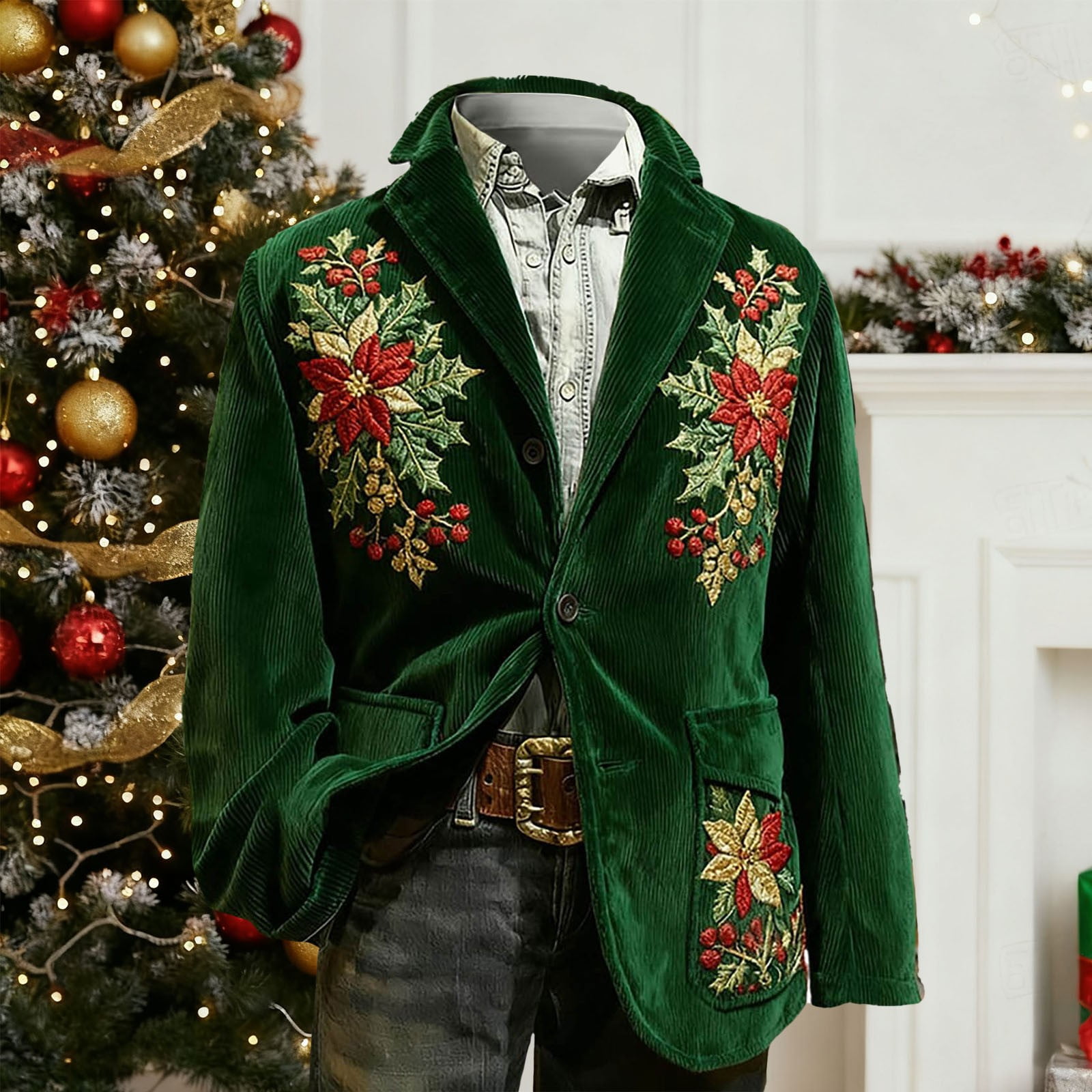 Christmas Suit for Men Ugly Xmas Printed Blazer Holiday Corduroy Jacket ...