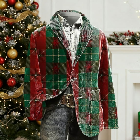 Christmas Suit for Men Ugly Xmas Printed Blazer Holiday Corduroy Jacket ...