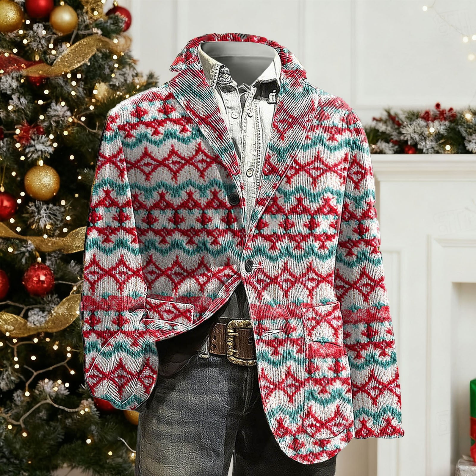 Christmas Suit for Men Ugly Xmas Printed Blazer Holiday Corduroy Jacket ...