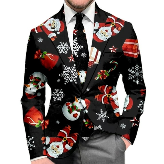 Christmas Suit for Men Xmas Lightweight Jackets Open Button Work ...