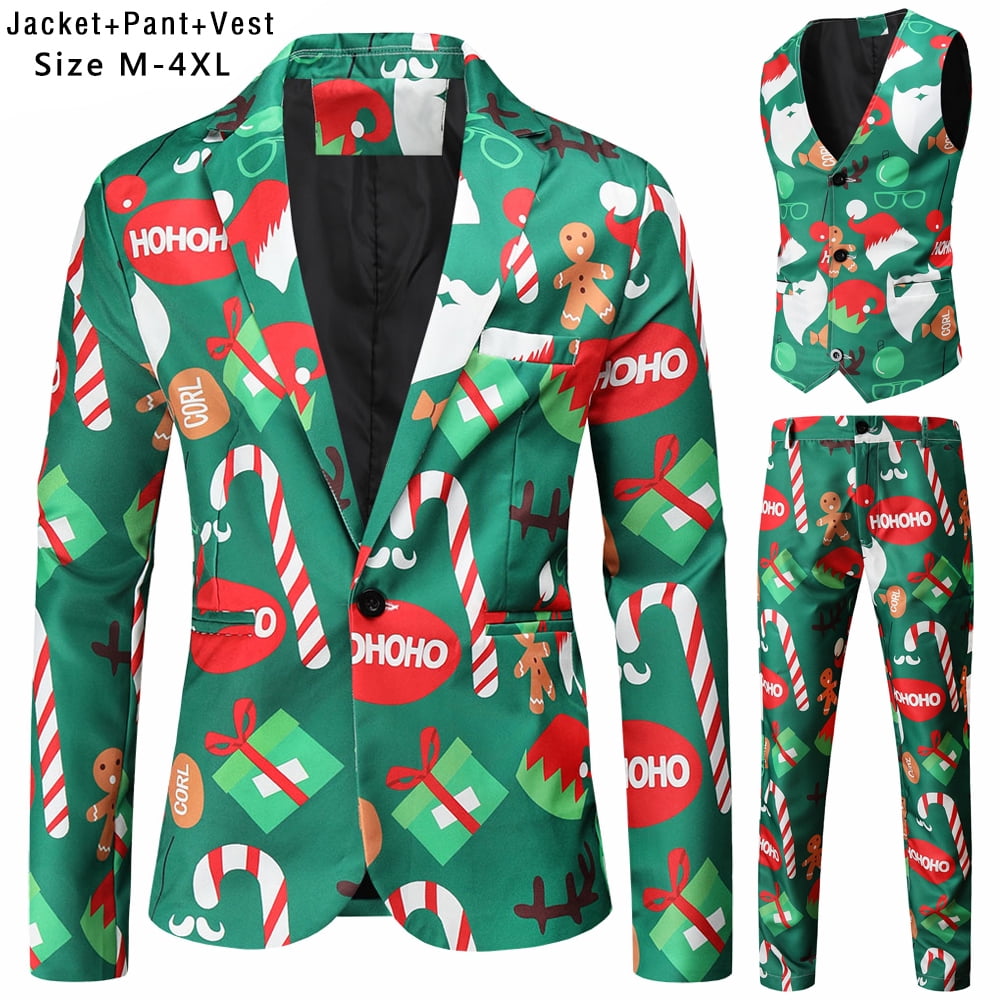 Christmas Suit for Men's 3 Piece Ugly Christmas Outfits One Button ...