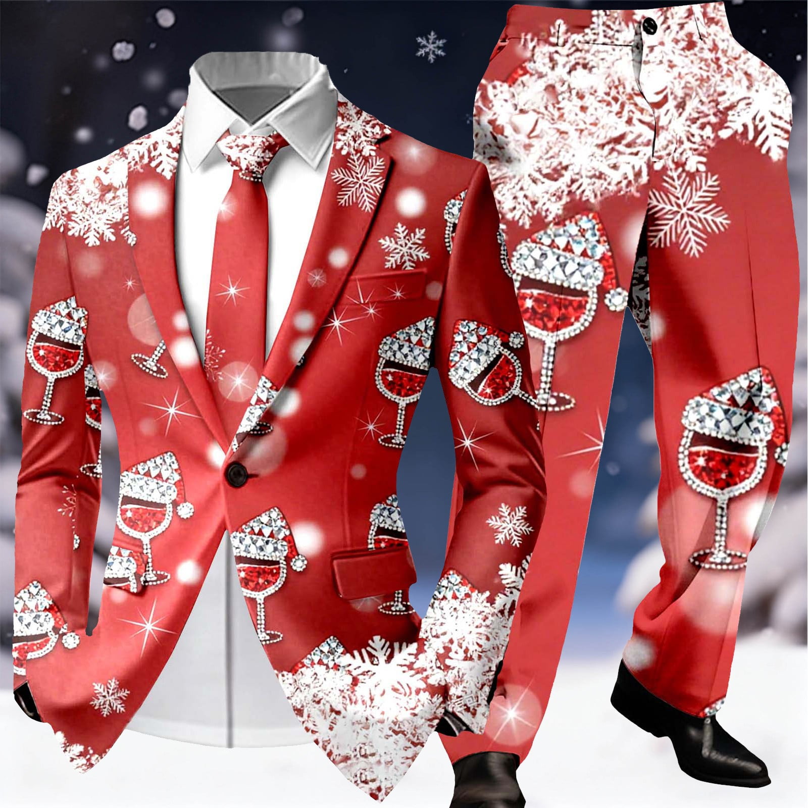 Christmas Suits for Men 2 Piece Trendy Funny Xmas Snowflake Printed One ...