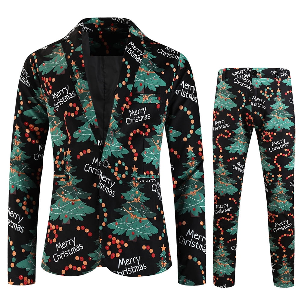 Christmas Suits for Men 2 Piece Funny Xmas Graphic One Button Jacket ...