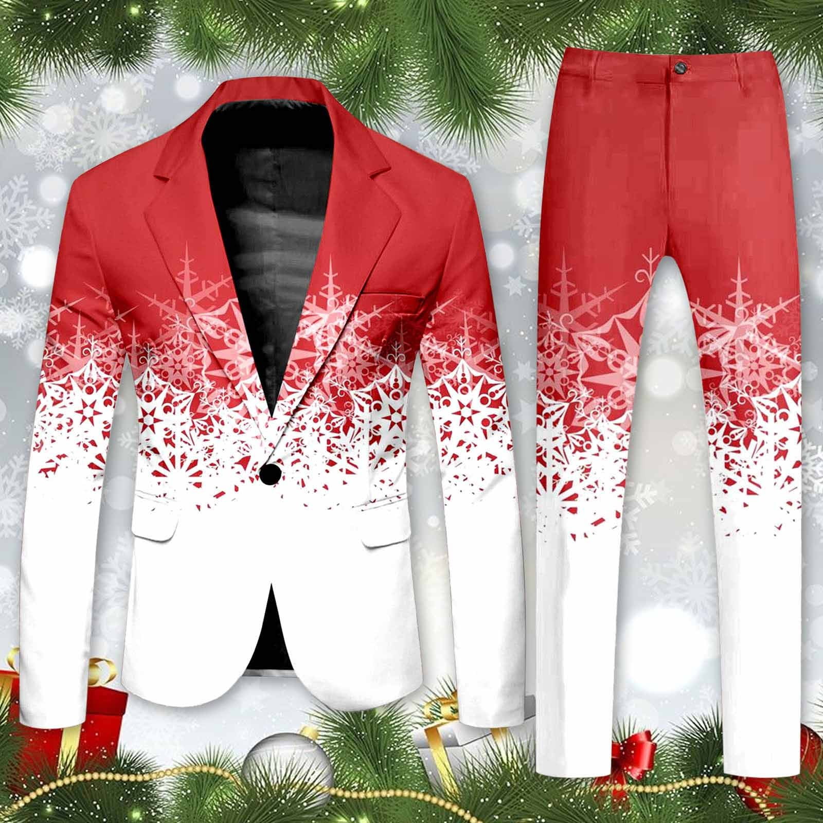 Christmas Suits for Men 2 Piece Slim Fit Casual Holiday Outfits One ...