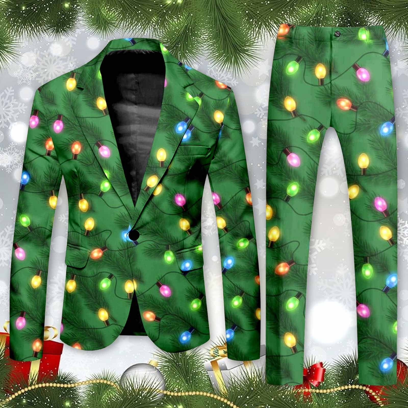 Christmas Suits for Men 2 Piece Slim Fit Funny Xmas Graphic One Button ...