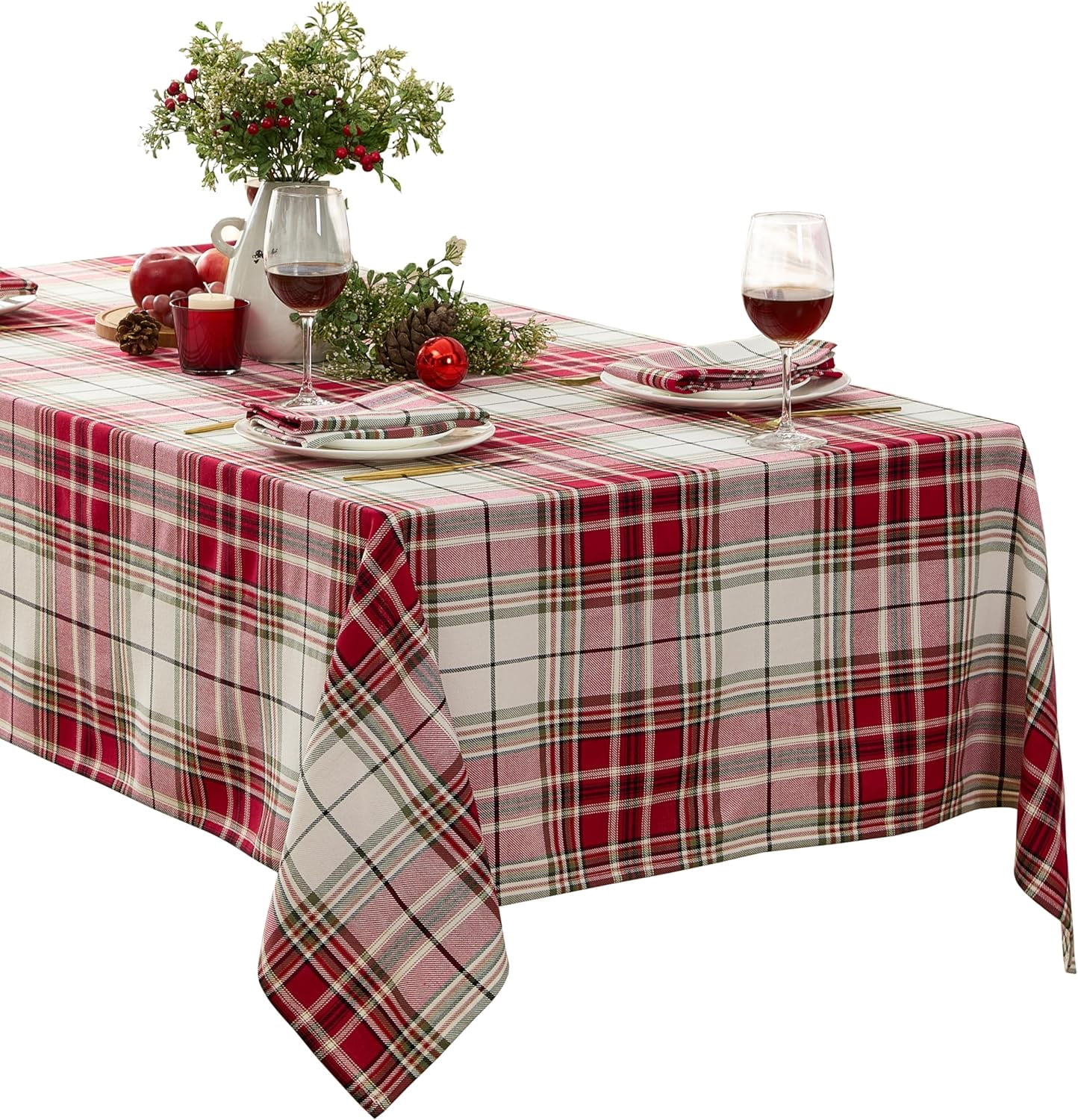 Christmas Sully Tartan Plaid 52 x 52 Inch Square Fabric Tablecloth, 100 ...