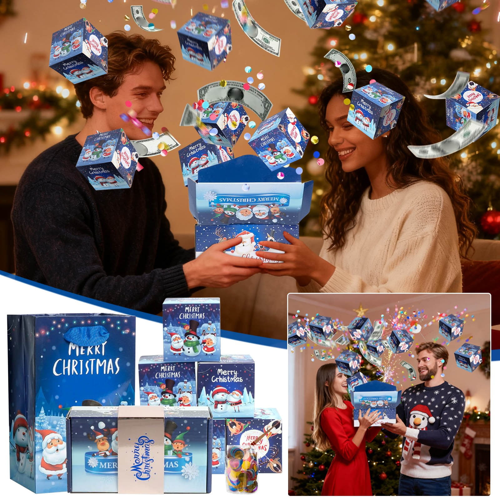 Christmas Surprise Gift Box Explosion for Money, Folding Bouncing Envelope Gift Box, Christmas ...
