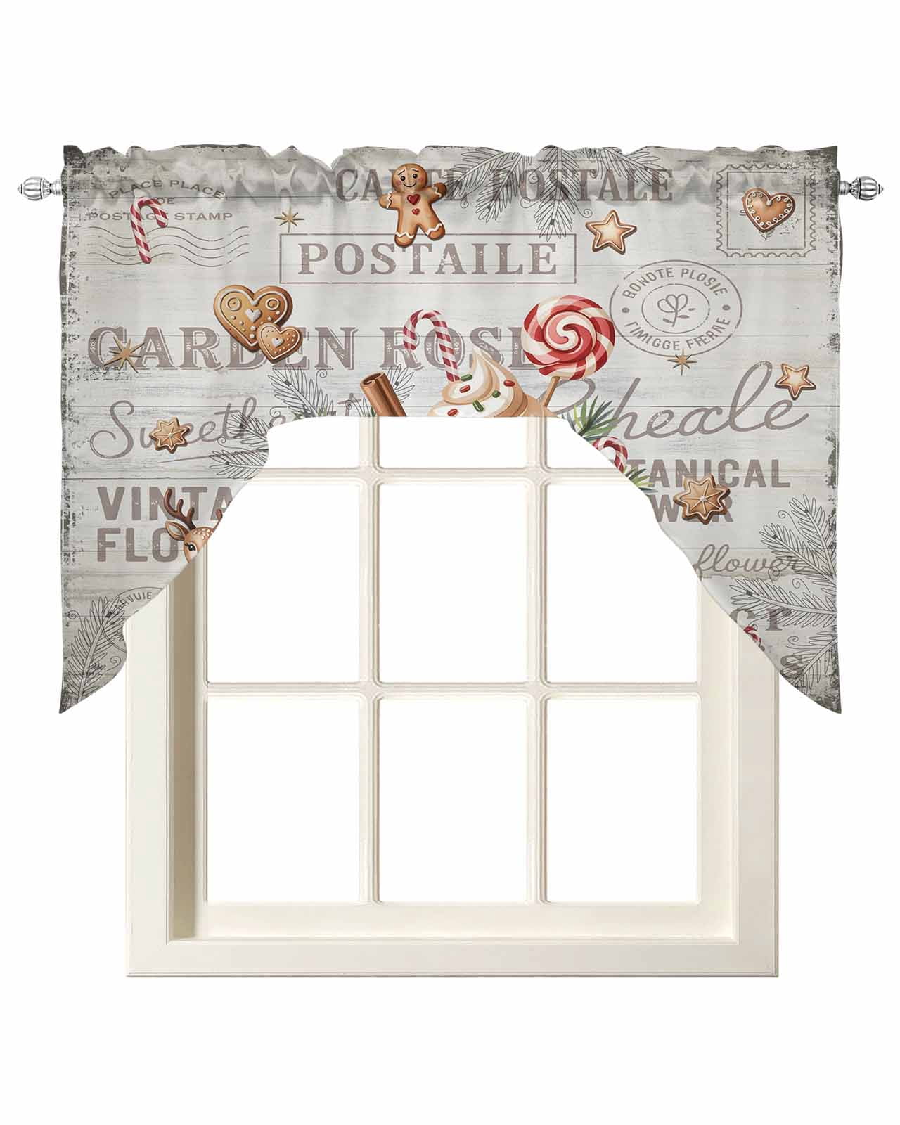 Christmas Swag Valances for Windows, Small Curtains Drapes, Retro Xmas ...
