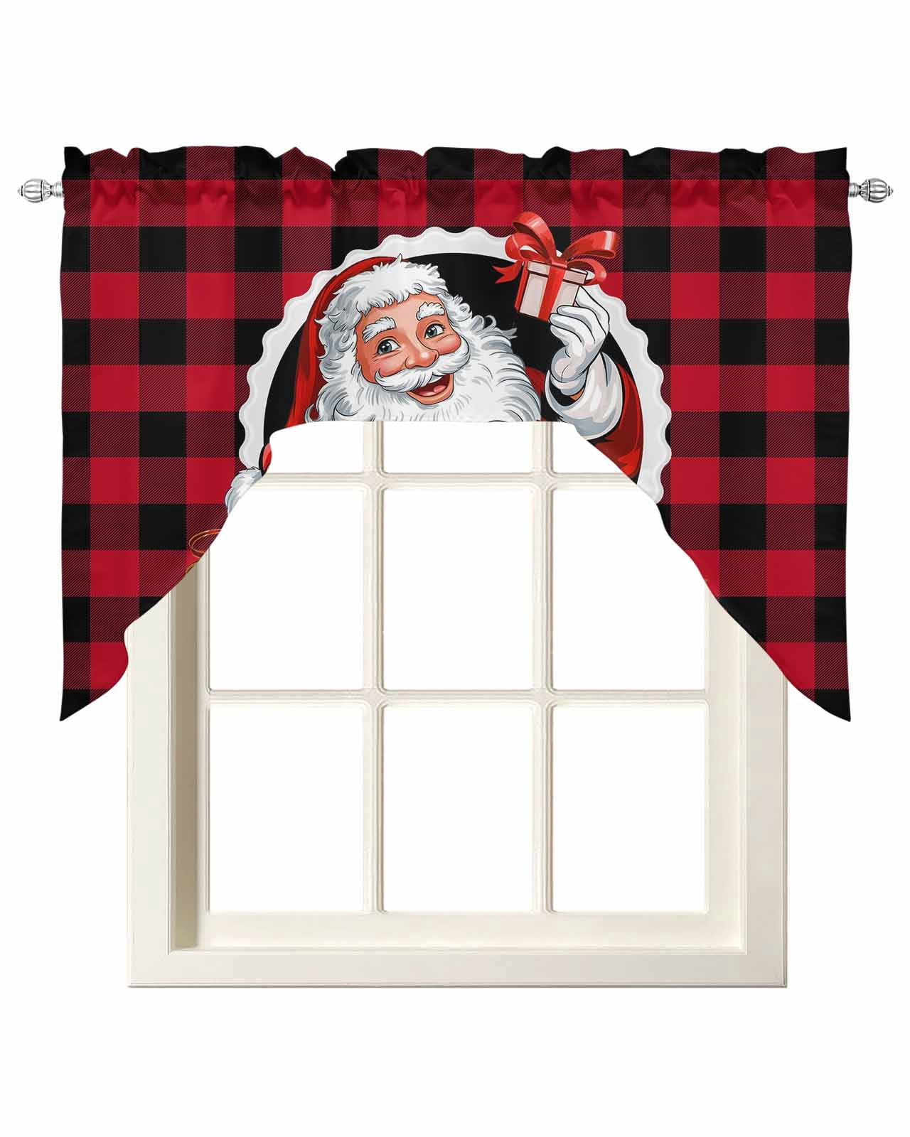 Christmas Swag Valances for Windows, Small Curtains Drapes, Xmas Santa ...