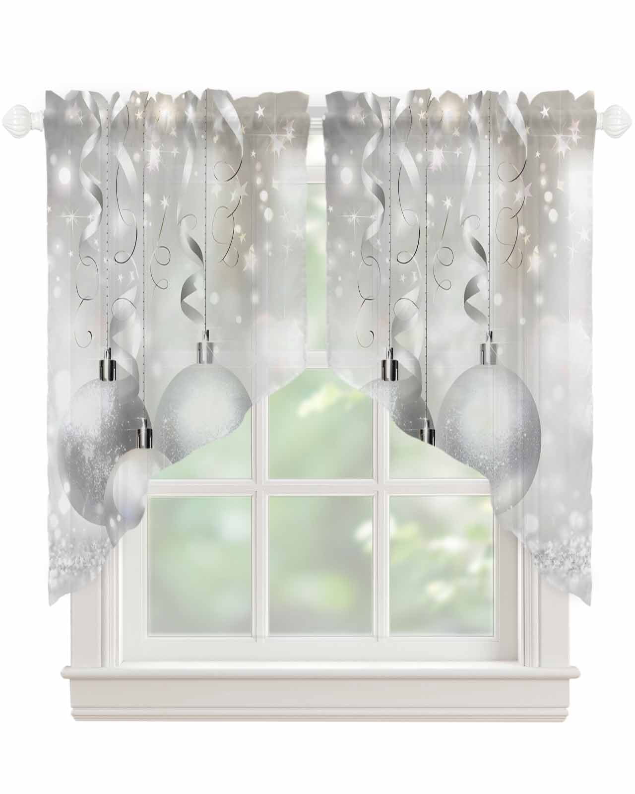 Christmas Swag Valances for Windows, Xmas Silver Balls Glitter Sparkle ...
