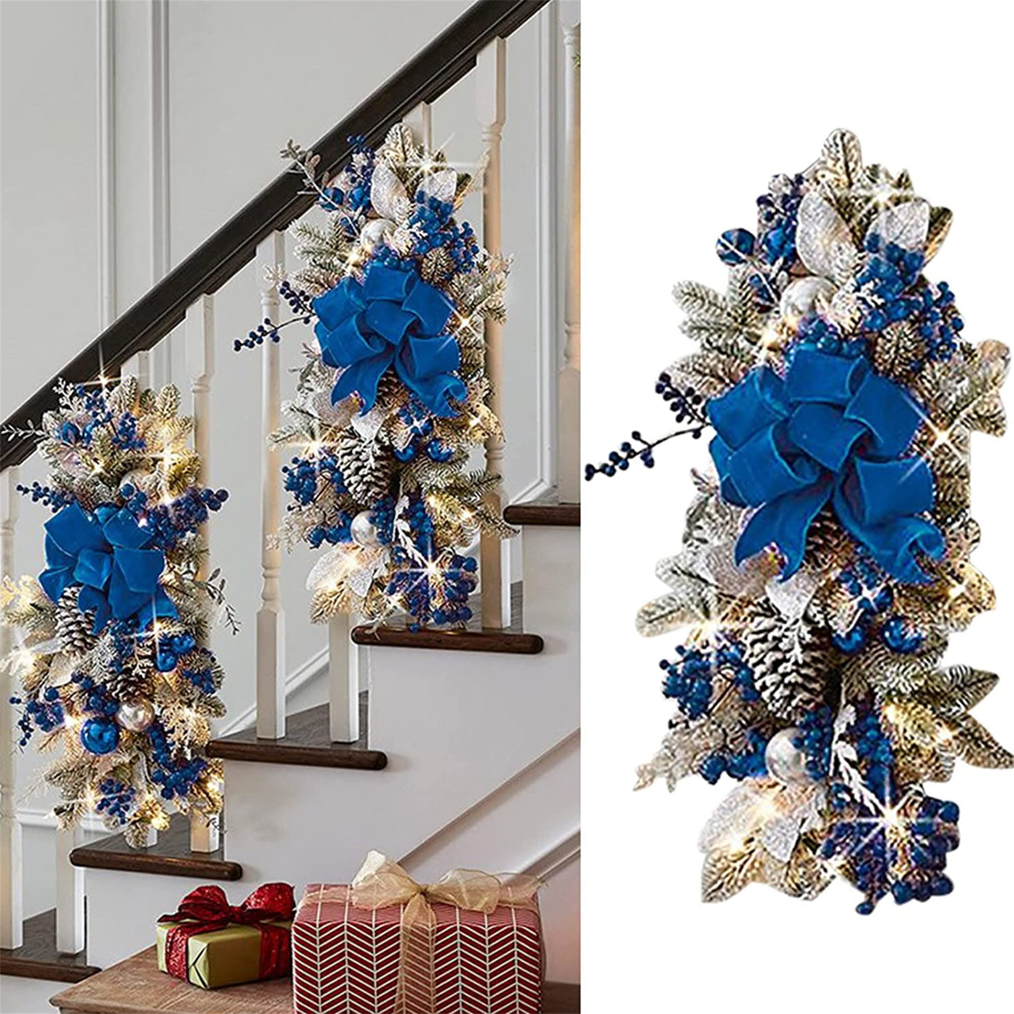 Christmas Swags and Garlands Decorations with Lights Cordless Stairway ...