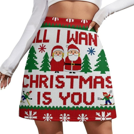 Christmas Sweater All I Want Women's High Waist Skirt Stretchy Casual ...