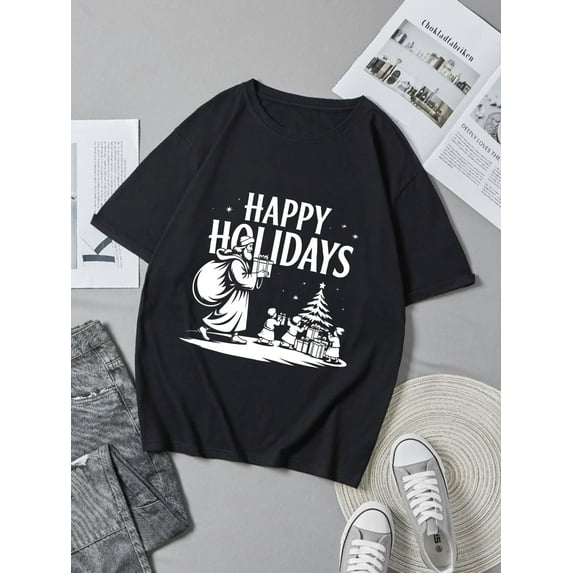 Christmas Black Santa Claus with and Tree Happy Holidays Print for ...