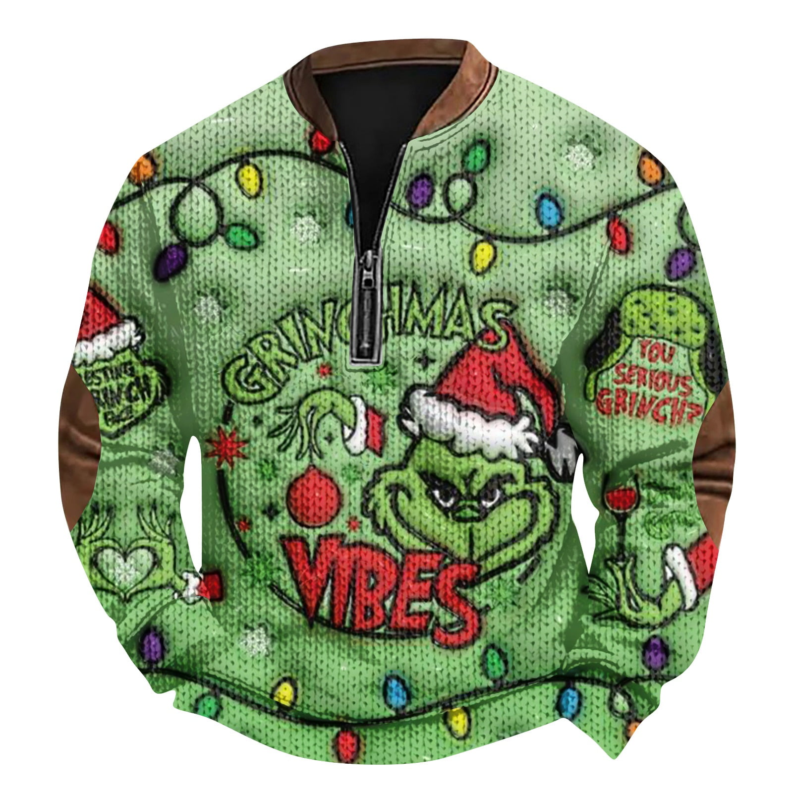 Christmas Sweater Men Christmas Men'S 3D Humorous Print 4/1 Zip-Up Collar Sweater 03-Light Green ...