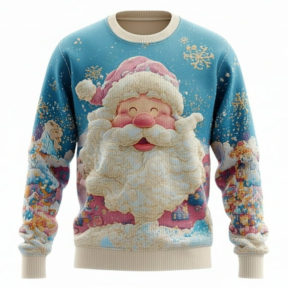 Christmas Sweater Men Funny 3D Santa Claus Face Graphic Ribbed Knit ...