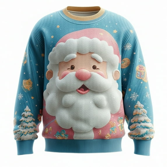 Christmas Sweater Men Funny 3D Santa Claus Face Graphic Ribbed Knit ...