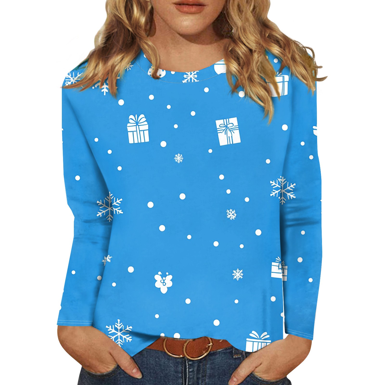 Christmas Sweater Women's Fashion Casual Round Neck Long Sleeve Printed ...