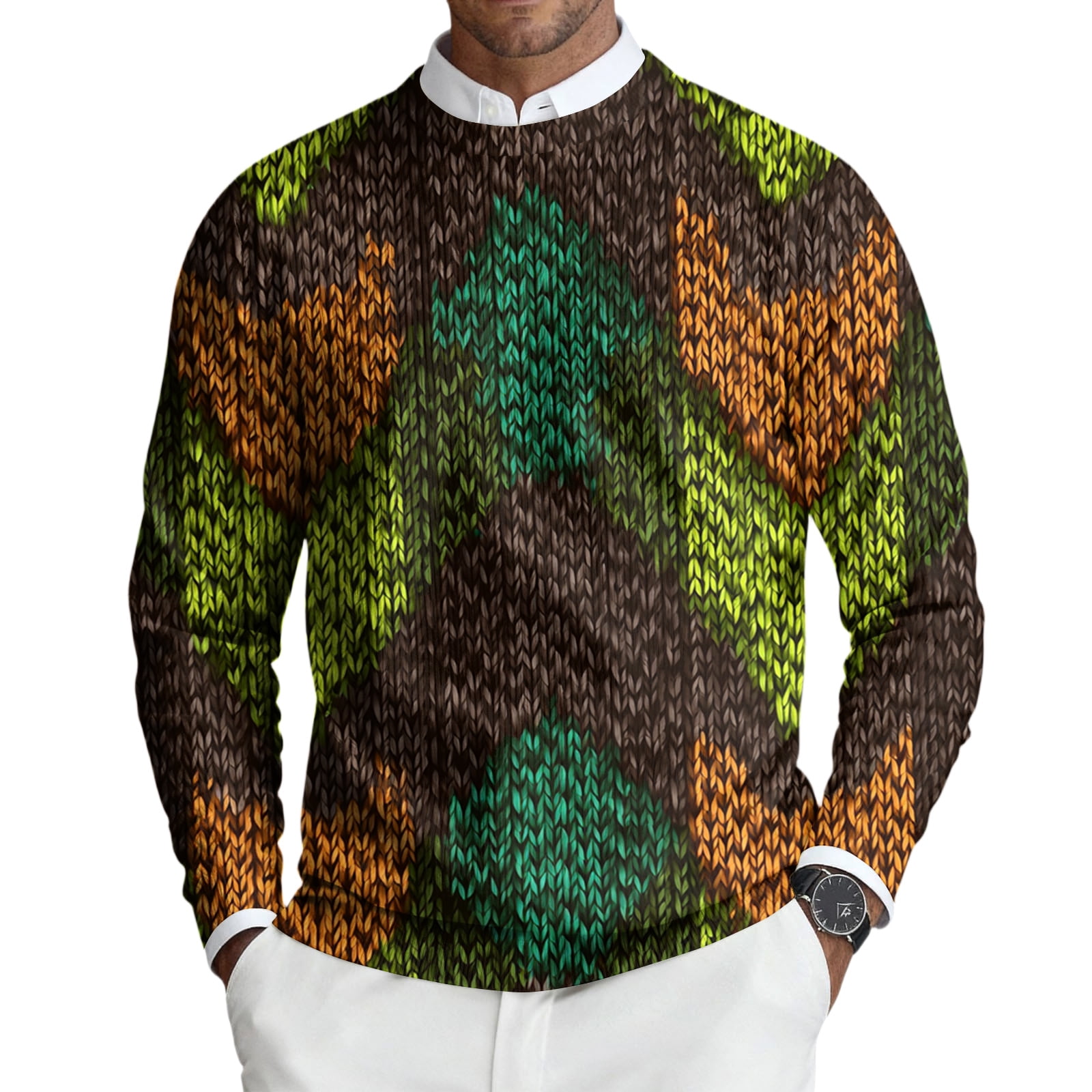 Christmas Sweaters for Men Big and Tall Crewneck Fashion Knit Sweaters ...