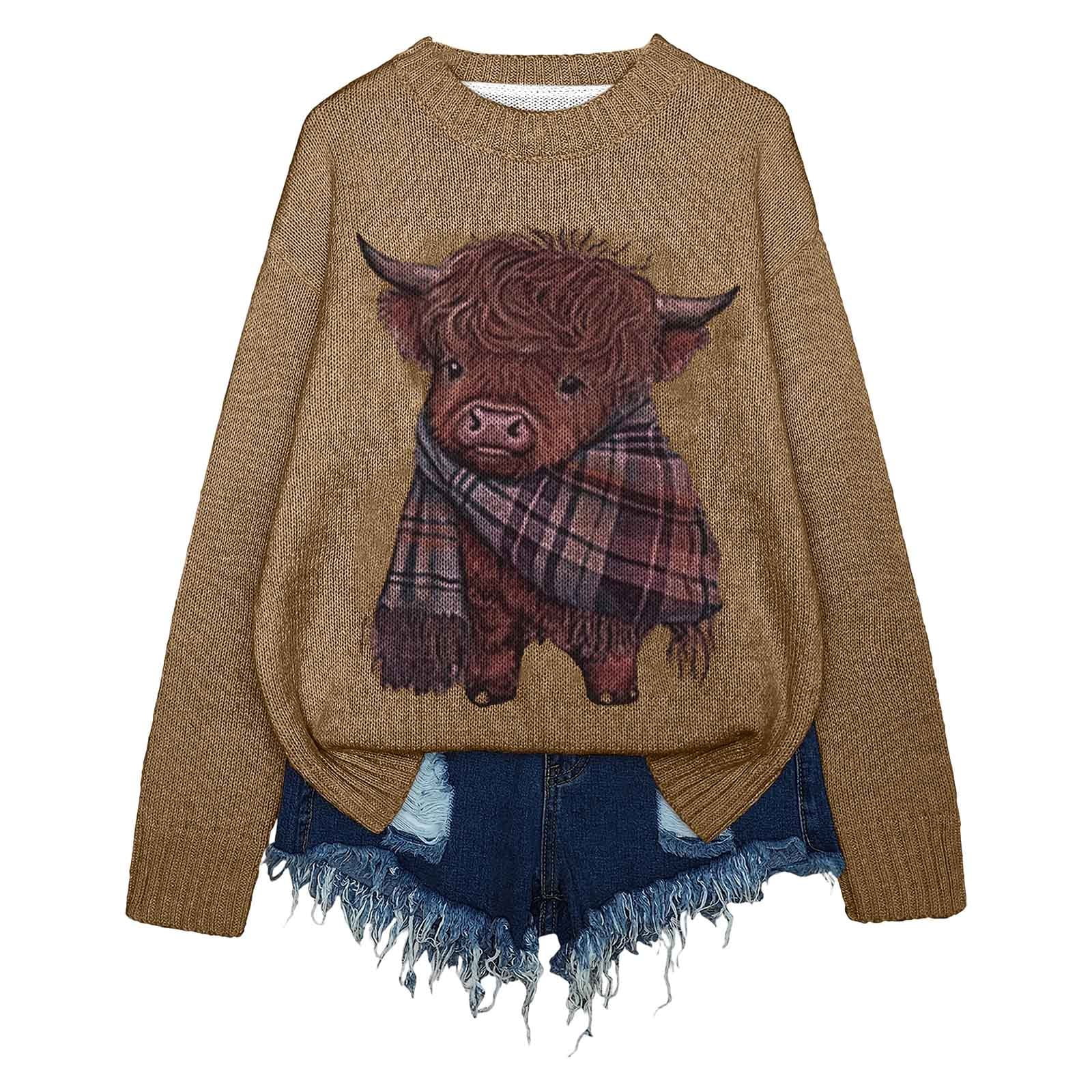 Christmas Sweaters for Women Animal Print Long Sleeve Pullover Knit ...