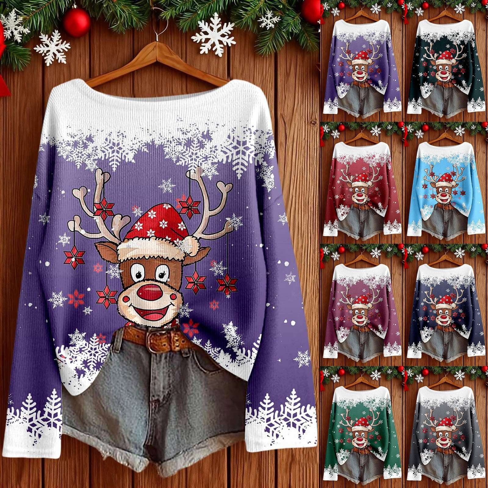 Christmas Sweaters for Women Long Sleeve Textured Ribbed Knit Tunic ...