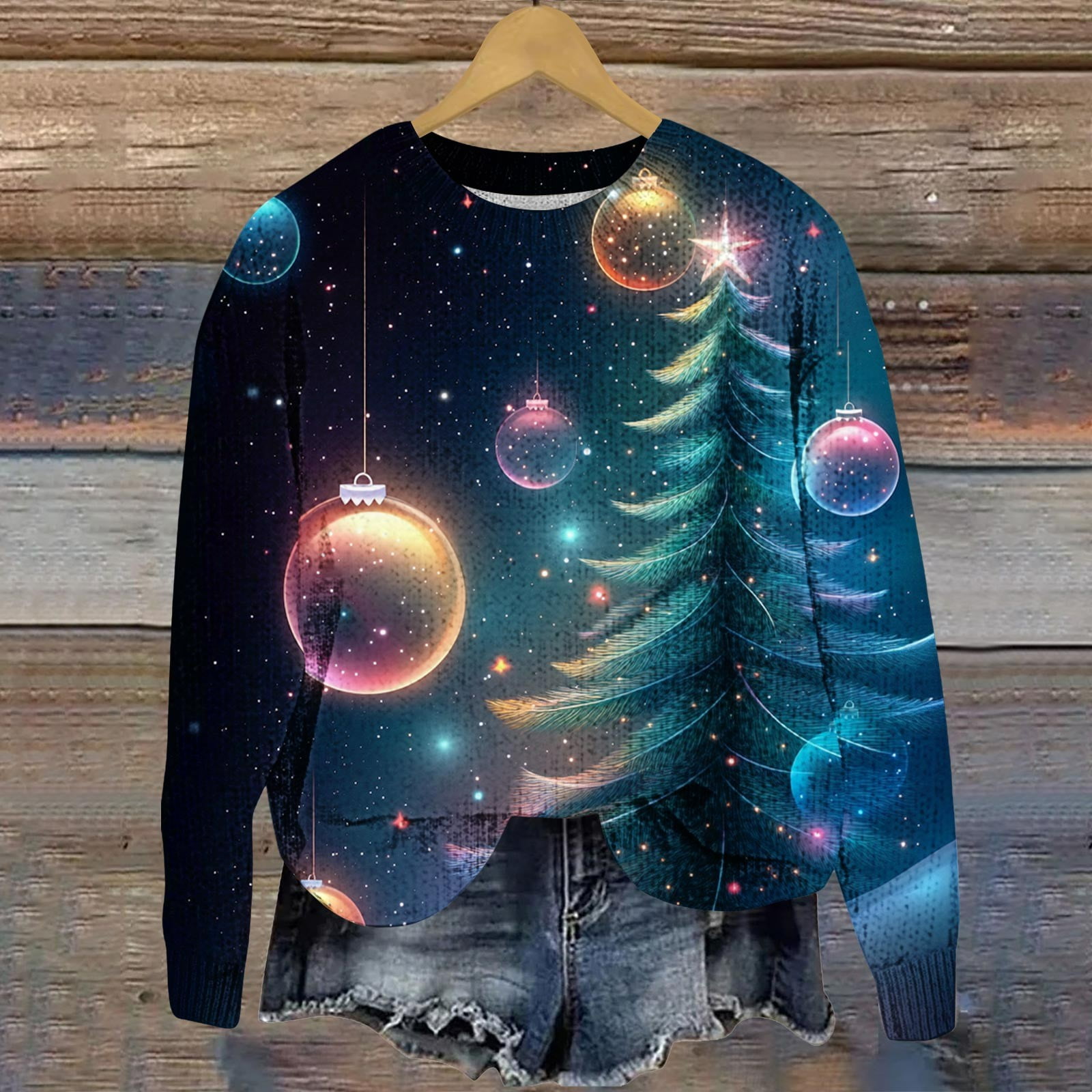 Christmas Sweaters Women Sweater Women Holiday Print Round Neck Long ...