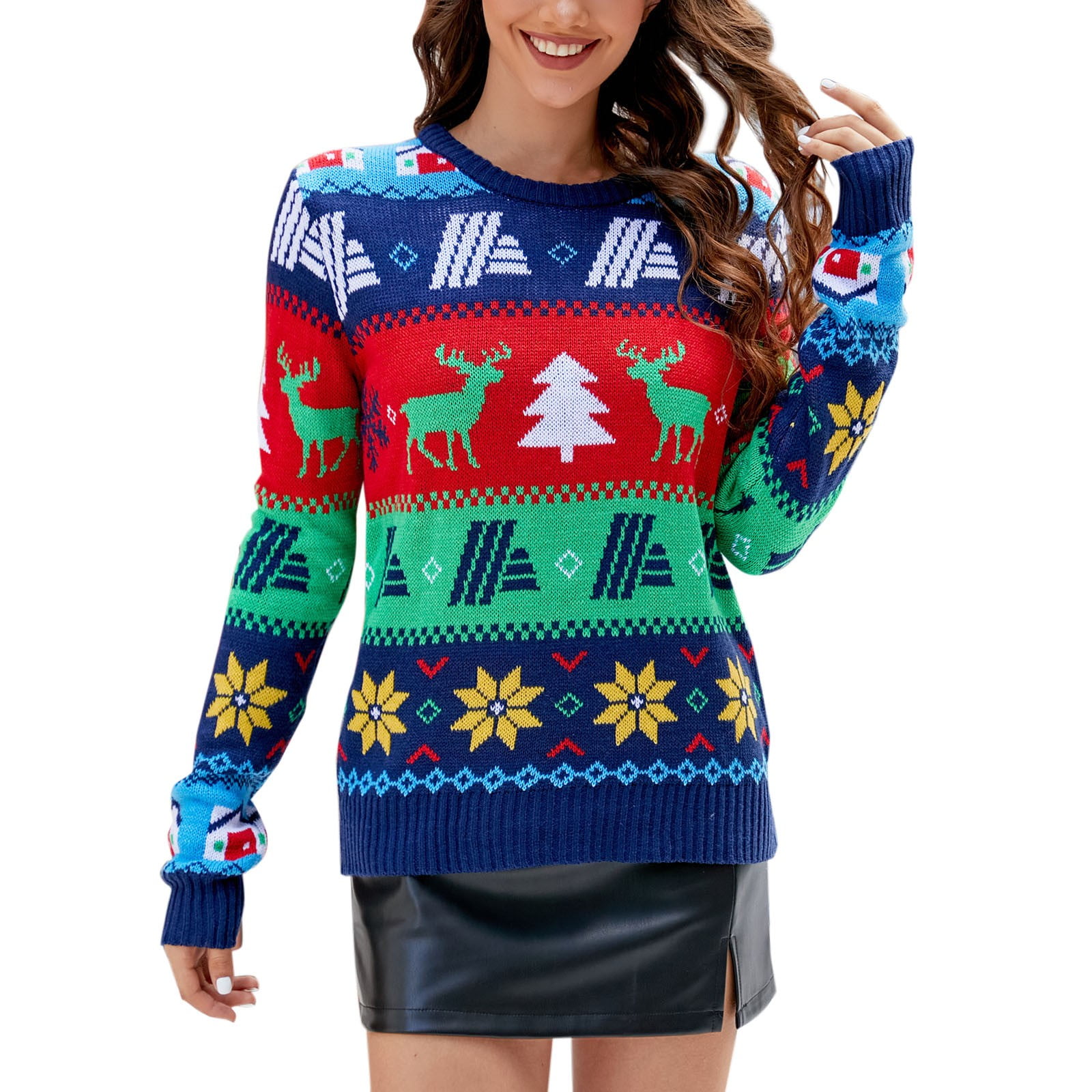 Christmas Sweaters for Women, Blue Womens Sweaters, Women's Crew Neck ...