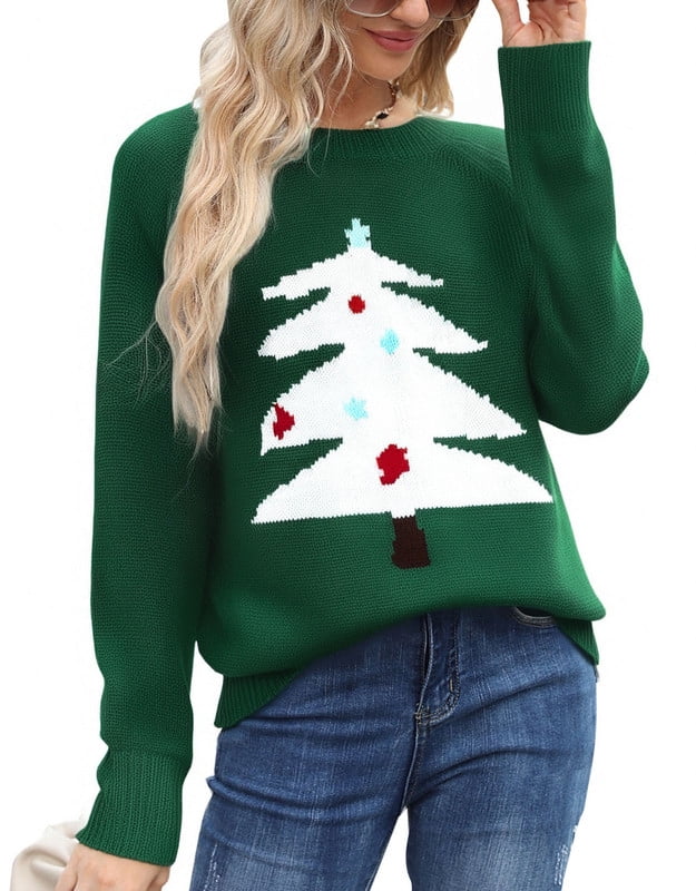 Christmas Sweaters for Women Christmas Tree Printed Ugly Christmas ...
