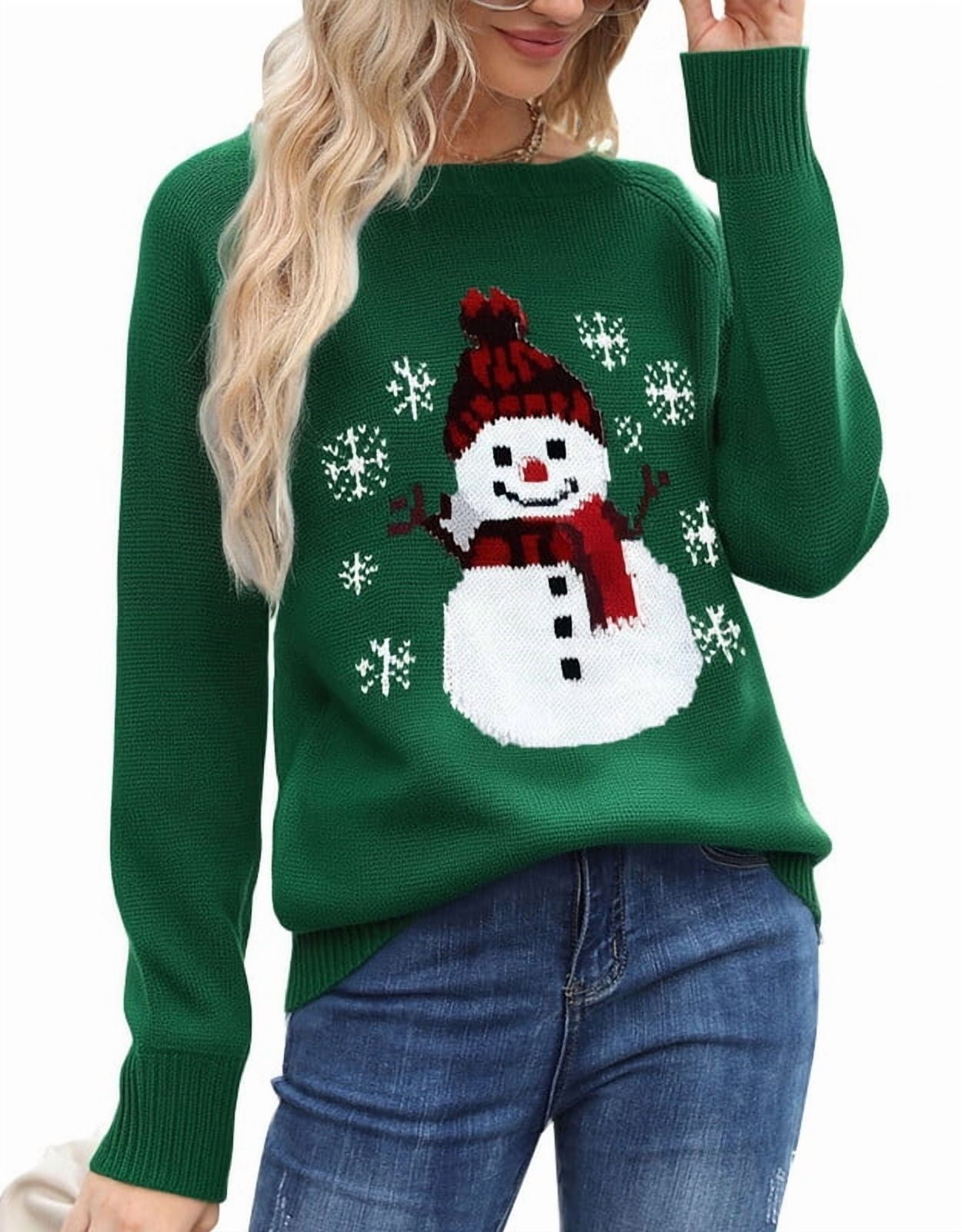 Christmas Sweaters for Women Cute Snowman Printed Ugly Christmas ...